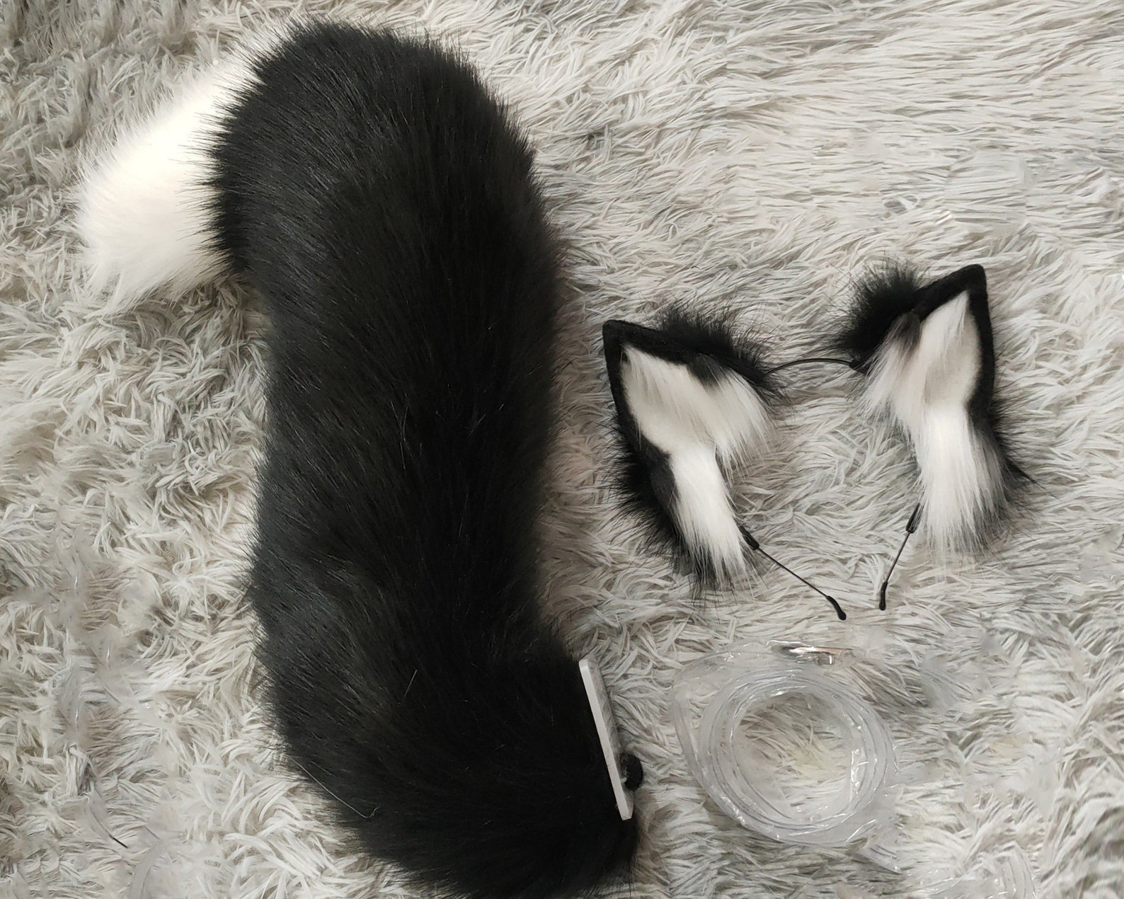 Fox Black Ears Tails-fluffy Fur Ears-black Wolf Ears Tail-faux - Etsy