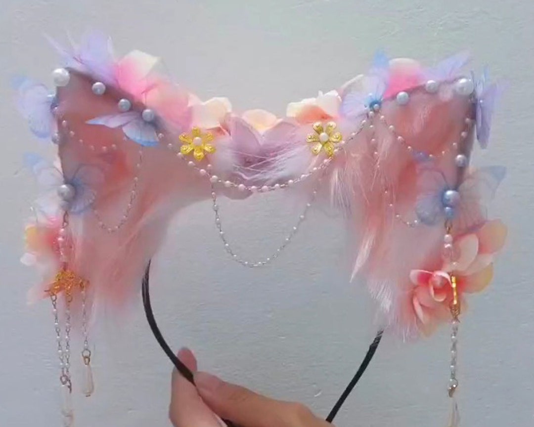 Kitten Pink Ears-cosplay Cat Ear, Butterfly With Cat Earscosplay Ear ...
