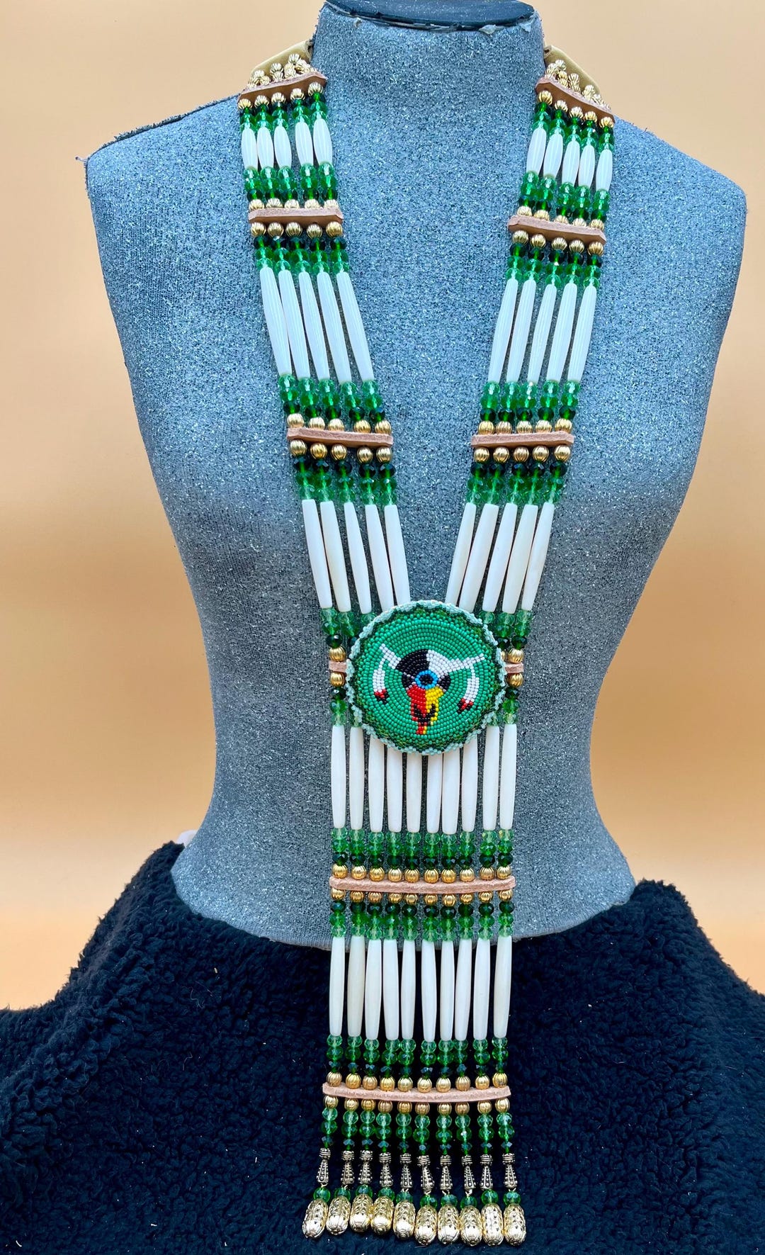 Womans Beaded Bone Breastplate W/ Earrings Green Prairie - Etsy