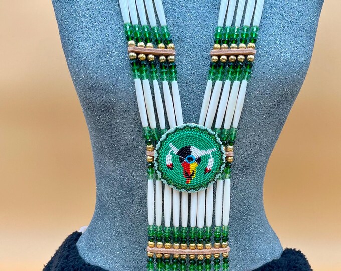 Woman’s Beaded Bone Breastplate W/ Earrings - Green Prairie - Etsy
