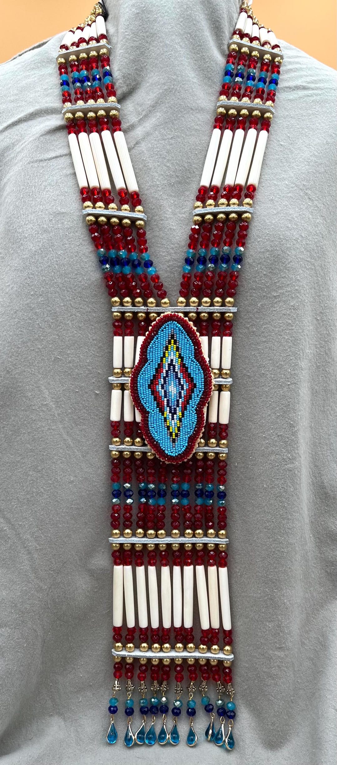 Woman’s Beaded Bone Breastplate W/ Earrings - Flaming Turquoise - Etsy