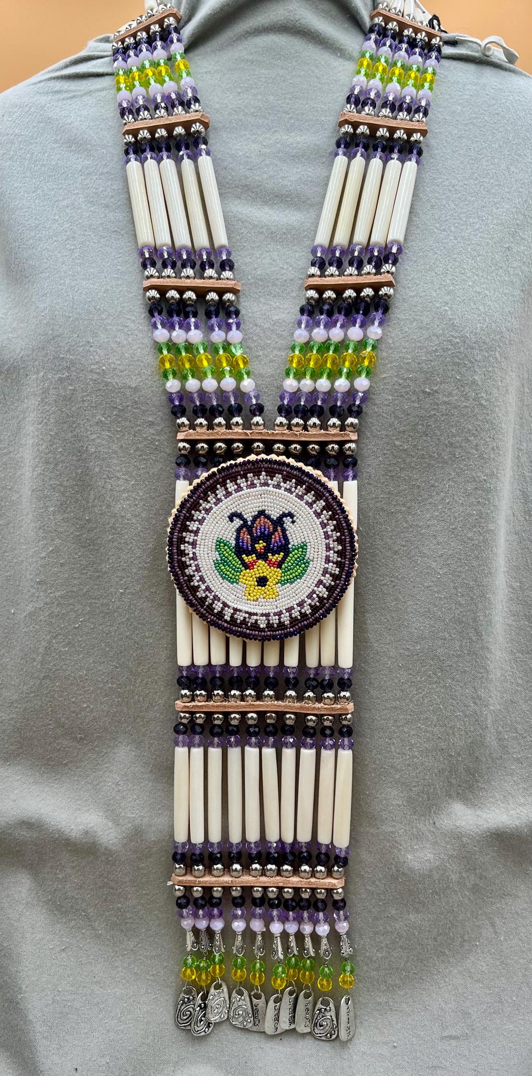 Woman’s Beaded Bone Breastplate W/ Earrings - Iris Affirmations - Etsy