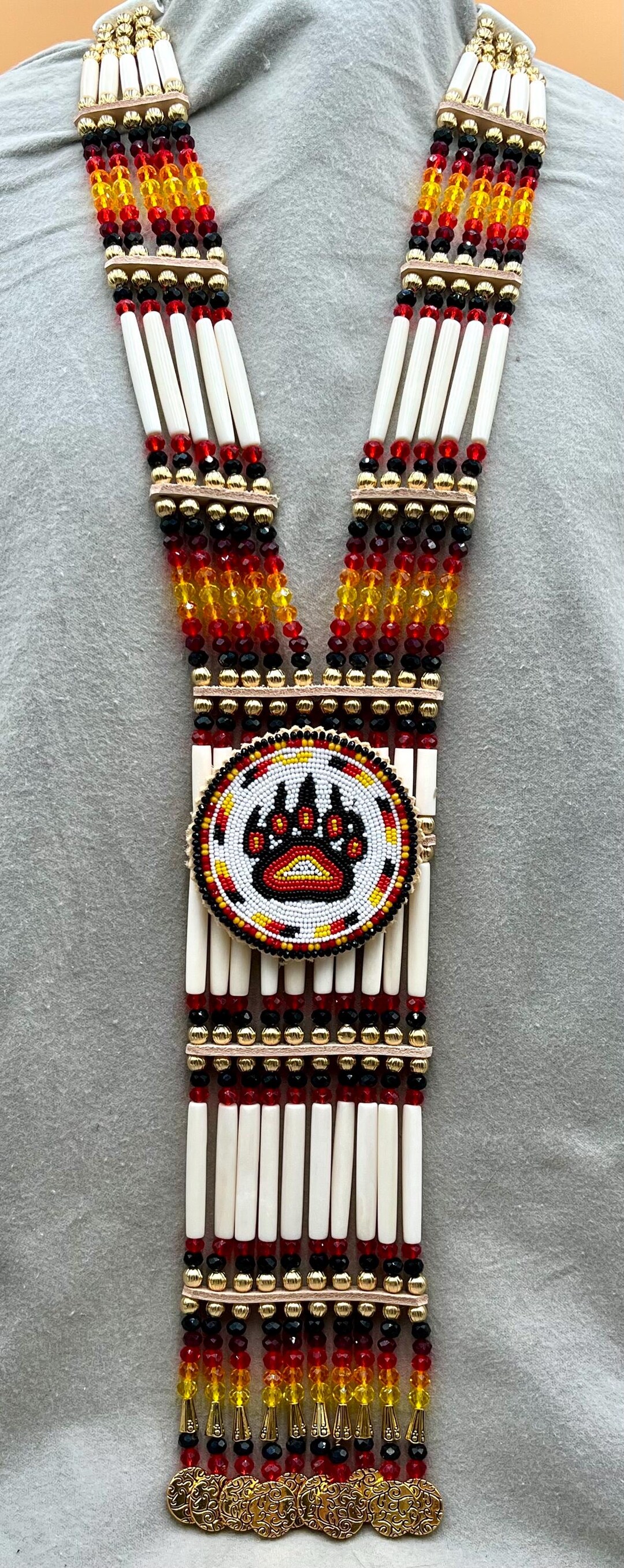 Woman’s Beaded Bone Breastplate W/ Earrings - Fire Spirit Bear - Etsy