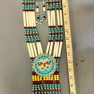 Womans Beaded Bone Breastplate W/ Earrings Turquoise Butterflyp - Etsy