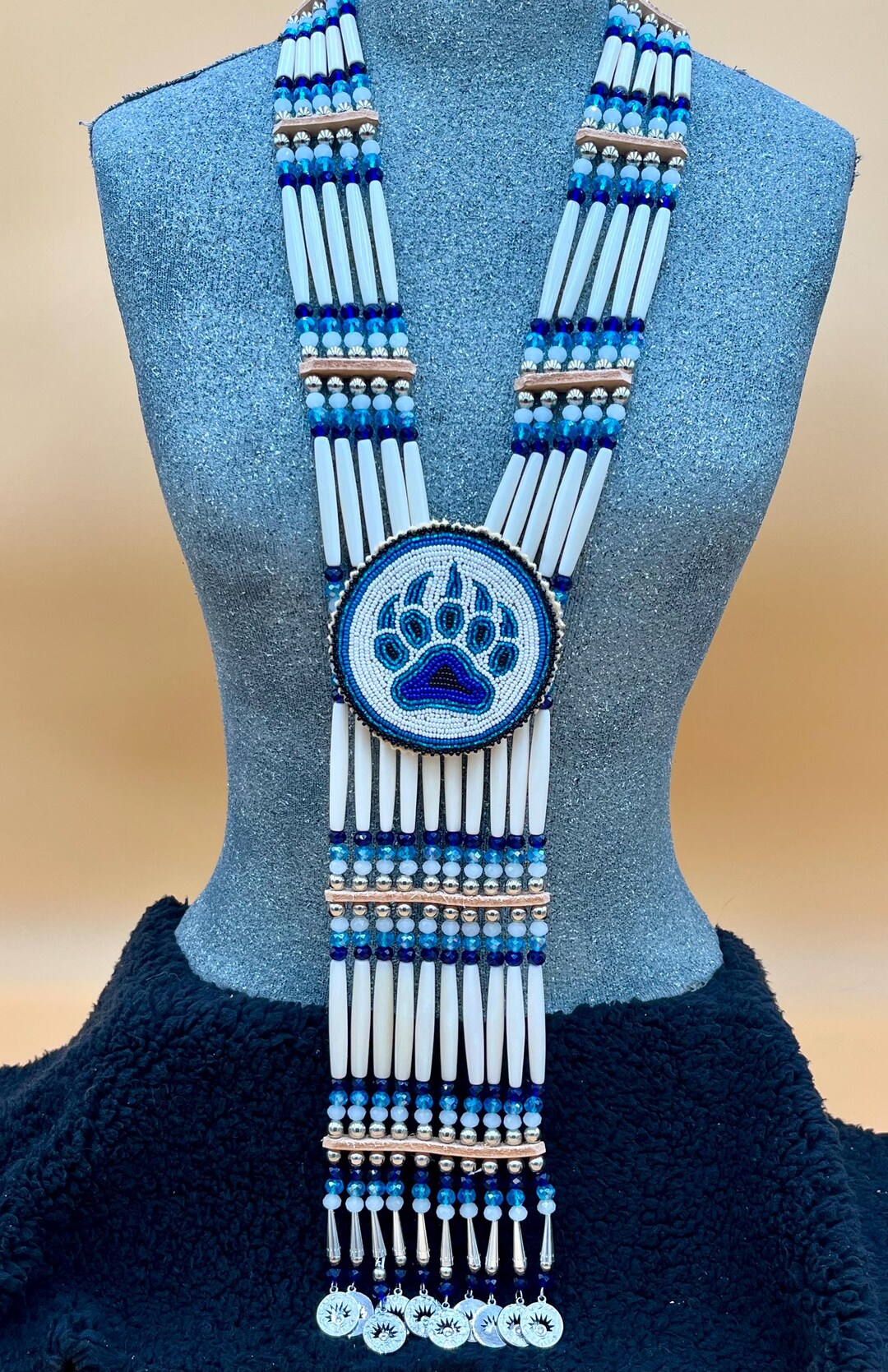 Womans Beaded Bone Breastplate W/ Earrings Mama Bear - Etsy