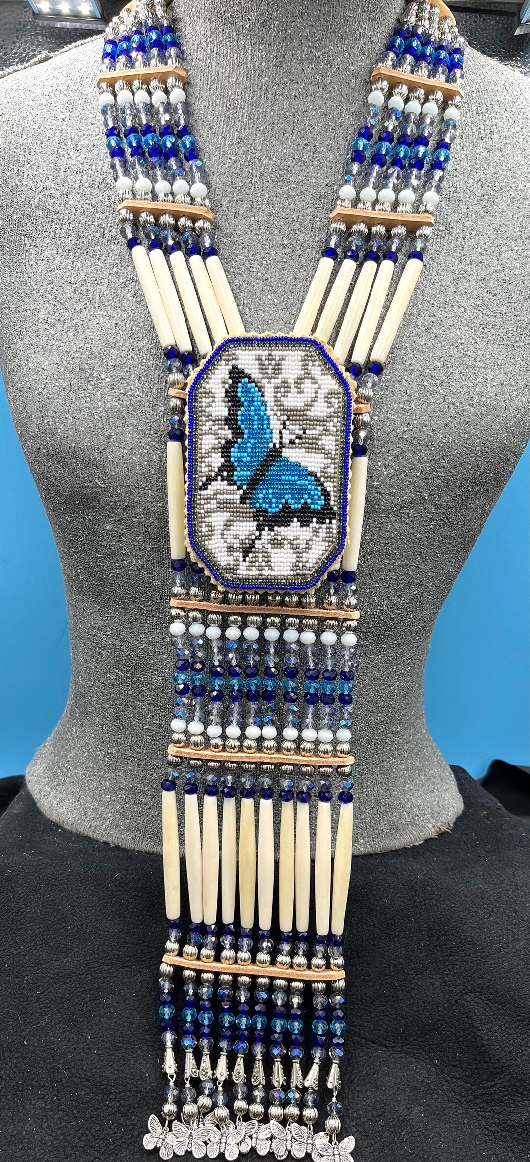 Womans Beaded Bone Breastplate W/ Earrings Butterfly Blue - Etsy