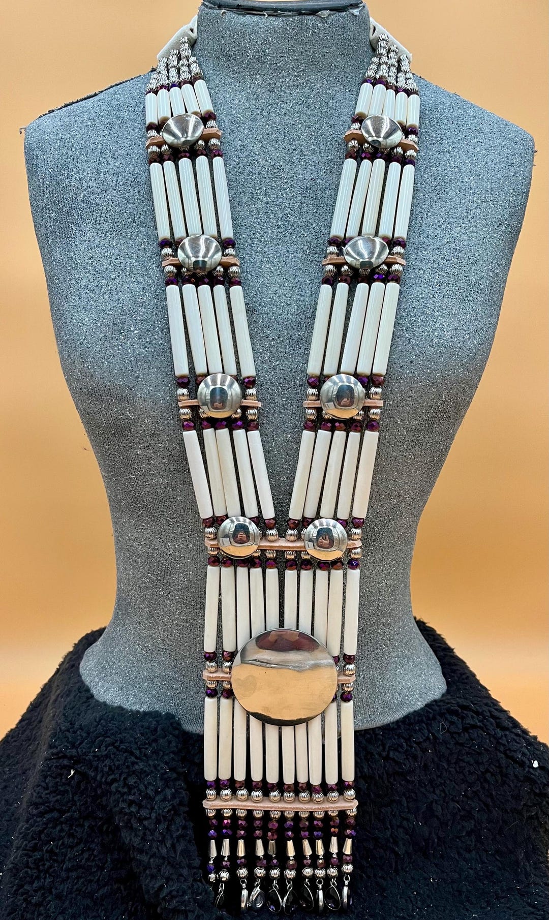 Woman’s Beaded Bone Breastplate W/ Earrings - Purple and Silver - Etsy