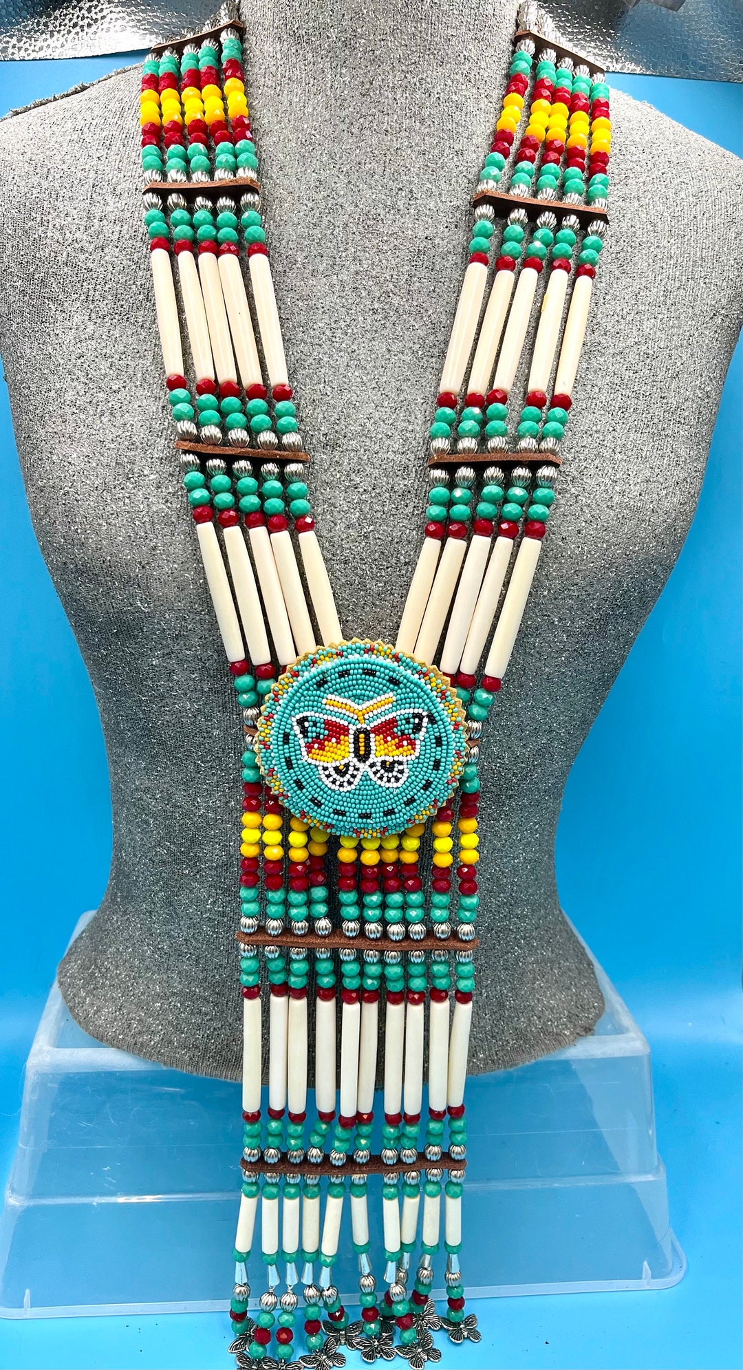 Woman’s Beaded Bone Breastplate W/ Earrings - Turquoise Butterflyp - Etsy