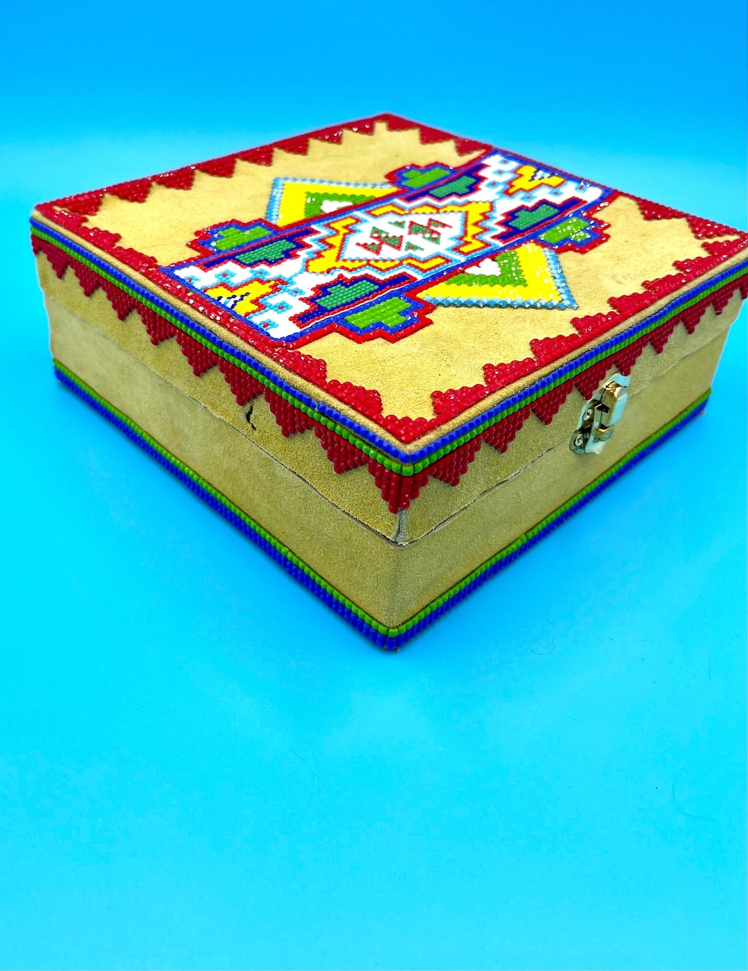 Beaded Jewelry Treasure Box Yellow and Green - Etsy