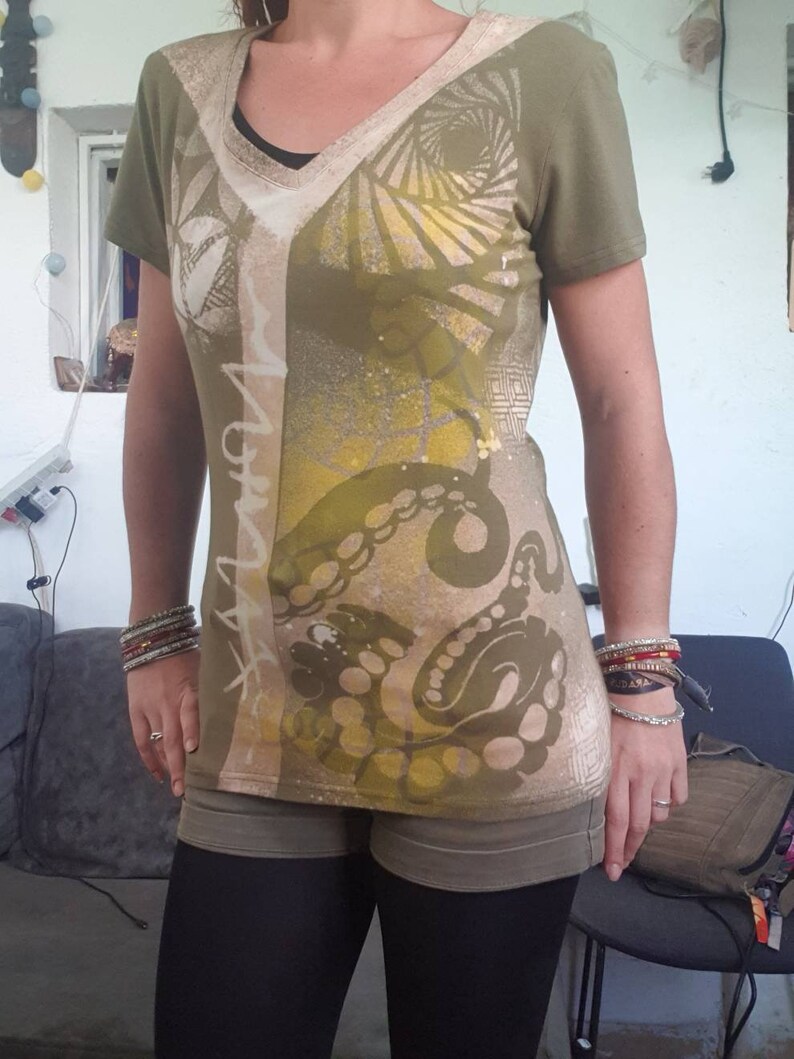 Octopus Upcycled Top Green Psychedelic Tribal Psytrance Festival Tank ...