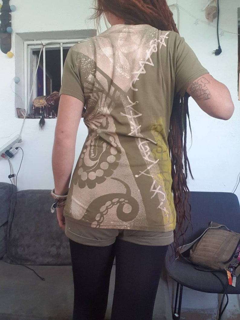 Octopus Upcycled Top Green Psychedelic Tribal Psytrance Festival Tank ...