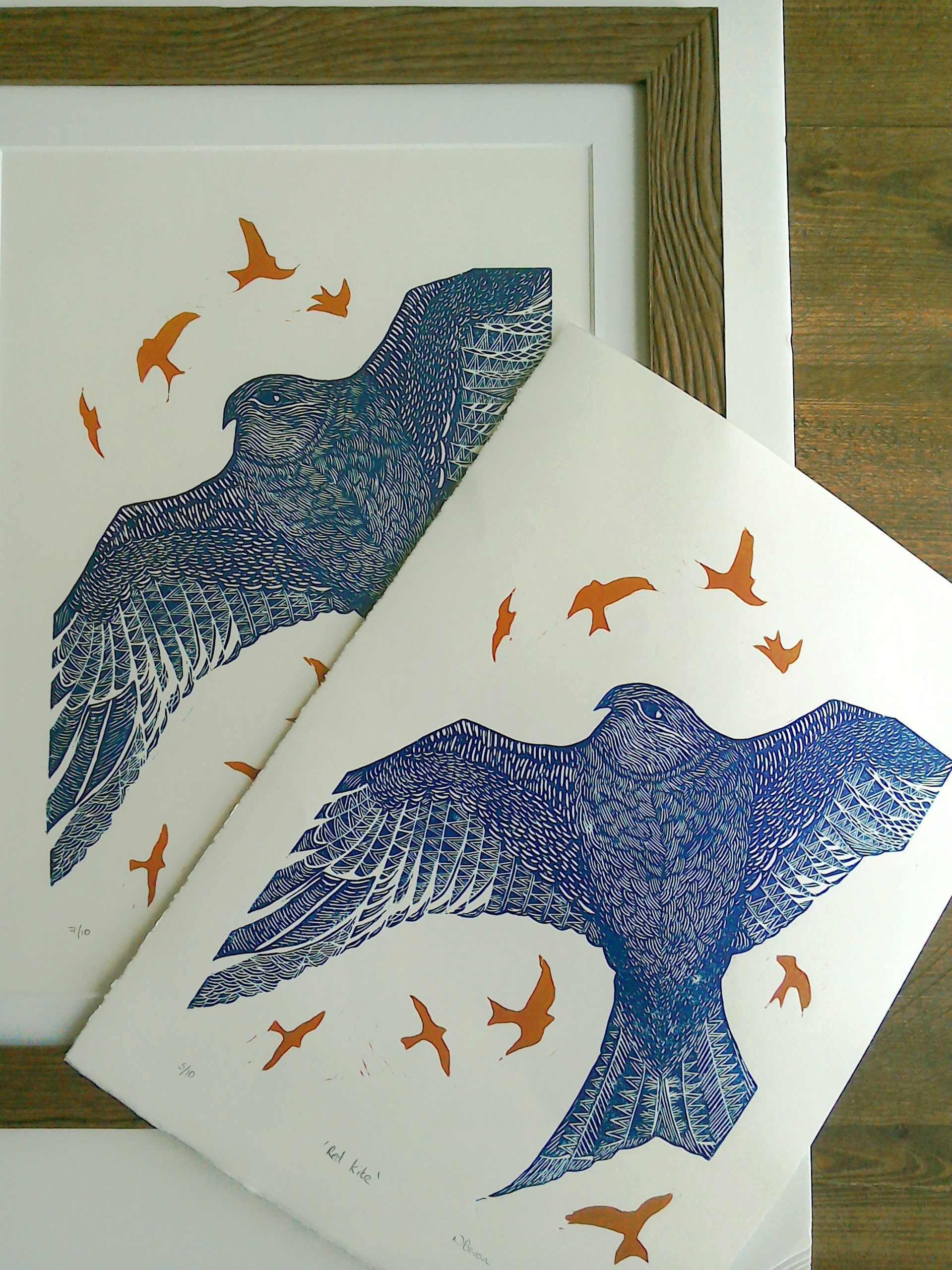 Bird lino print Red Kite bird wall art print original | Etsy