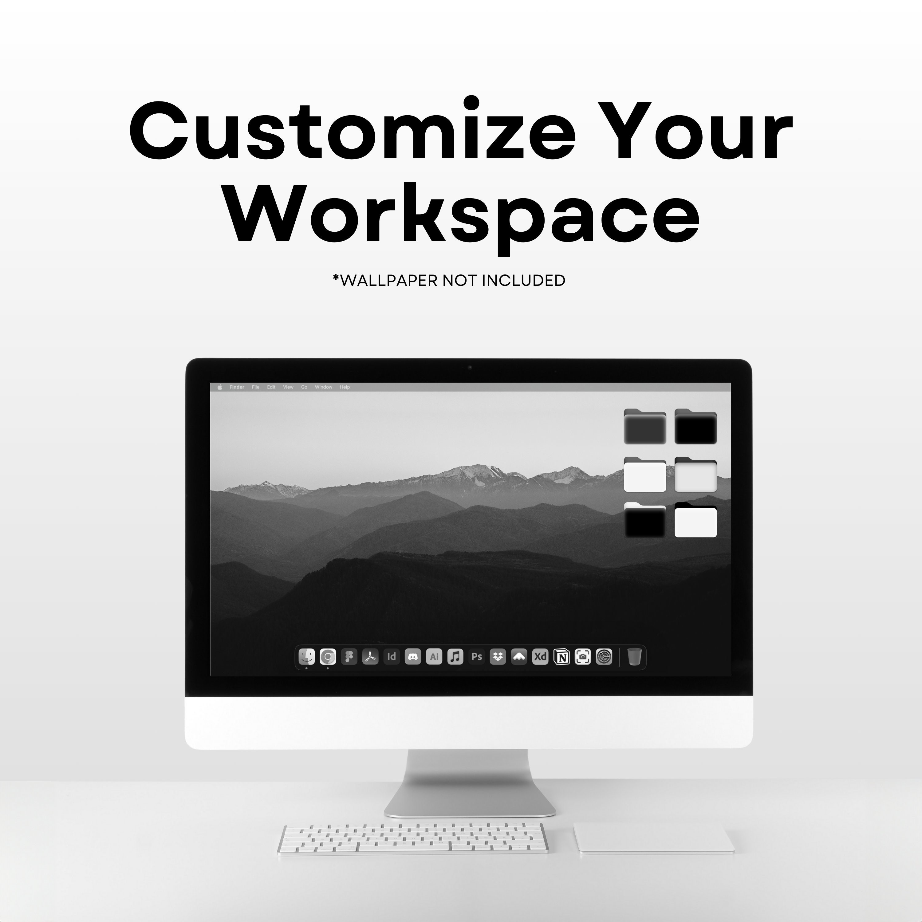 Black and White Folder Icons, Minimalist Desktop Icons for Mac, Folder ...