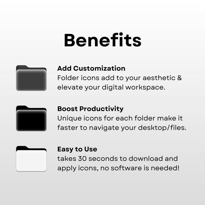 Black and White Folder Icons, Minimalist Desktop Icons for Mac, Folder ...