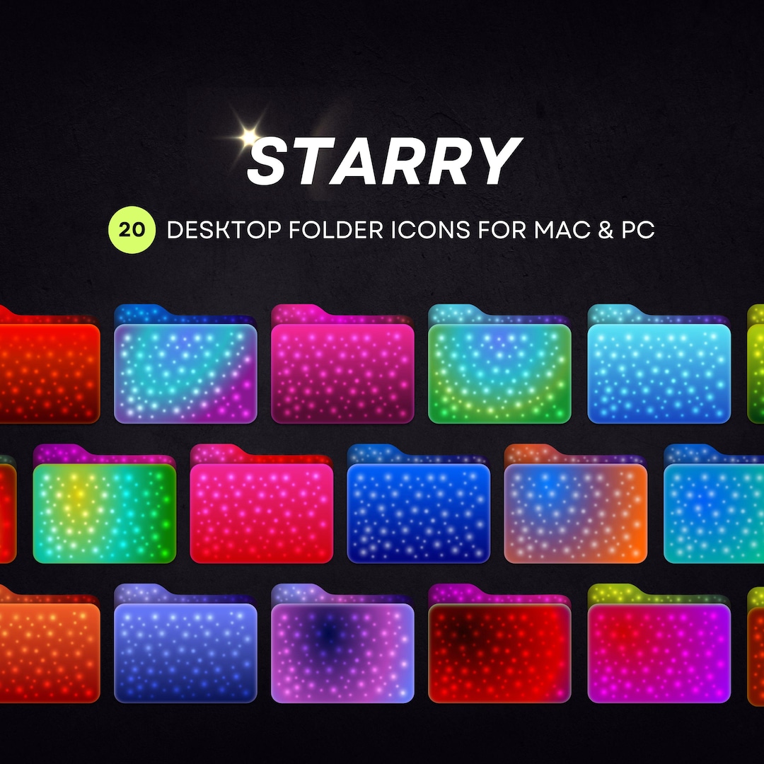 Neon Theme Icons, Desktop Folder Icon PNG, Cute Folder Icon Pack, PC ...