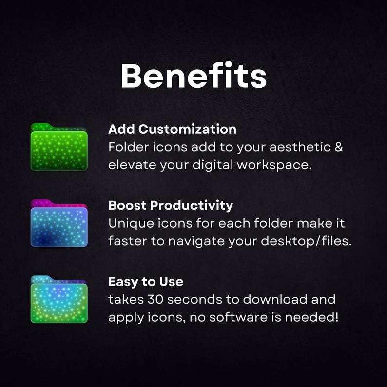 Neon Theme Icons, Desktop Folder Icon PNG, Cute Folder Icon Pack, PC ...