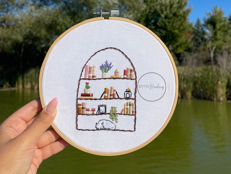 Embroidery Cat Bookshelf PDF Pattern for BOOK LOVERS - Beginner ...