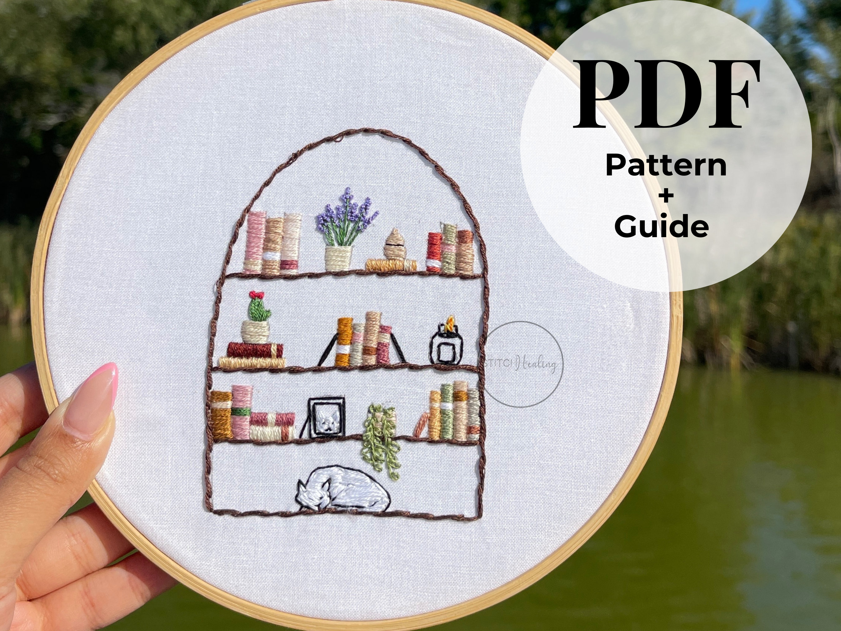 Embroidery Cat Bookshelf PDF Pattern for BOOK LOVERS - Beginner ...