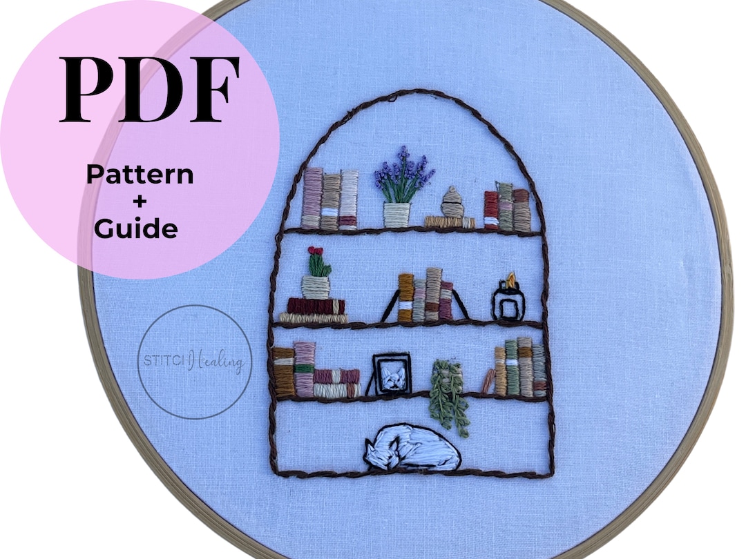 Embroidery Cat Bookshelf PDF Pattern for BOOK LOVERS - Beginner ...