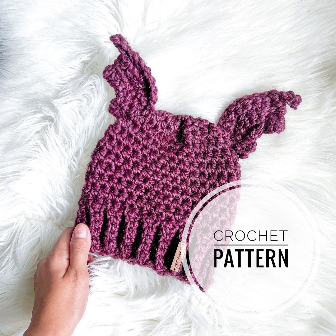 Crochet Bat Wing Beanie Pattern, Beginner Crochet Pattern Instructions ...
