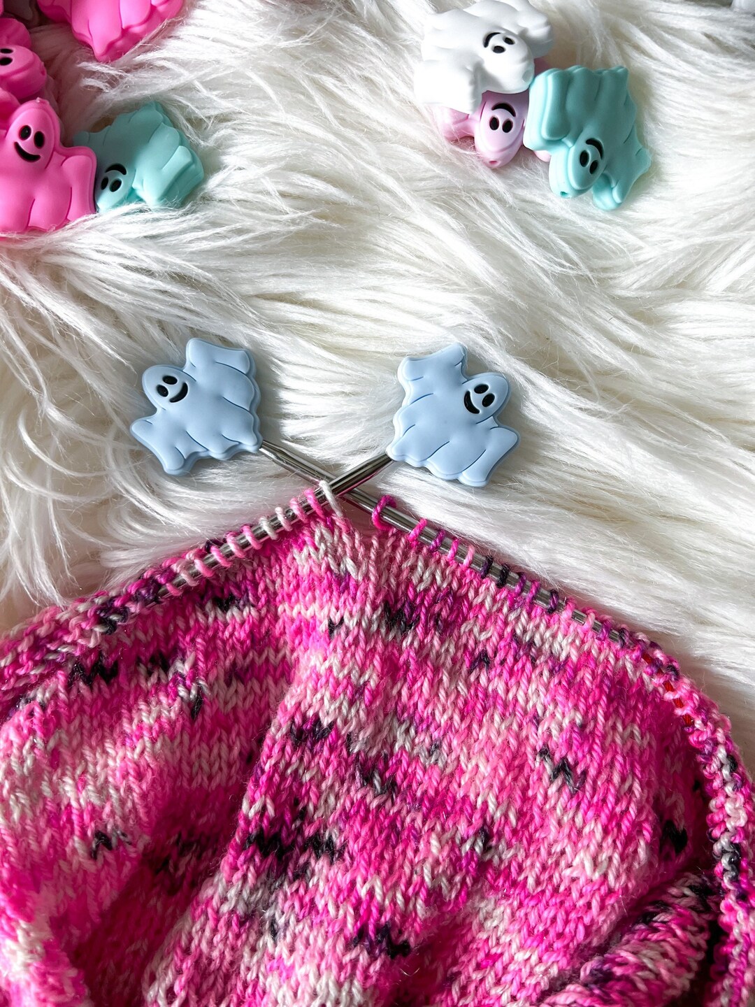 Light Blue Ghosts Knitting Needle Stoppers, Point Protectors, Knit ...