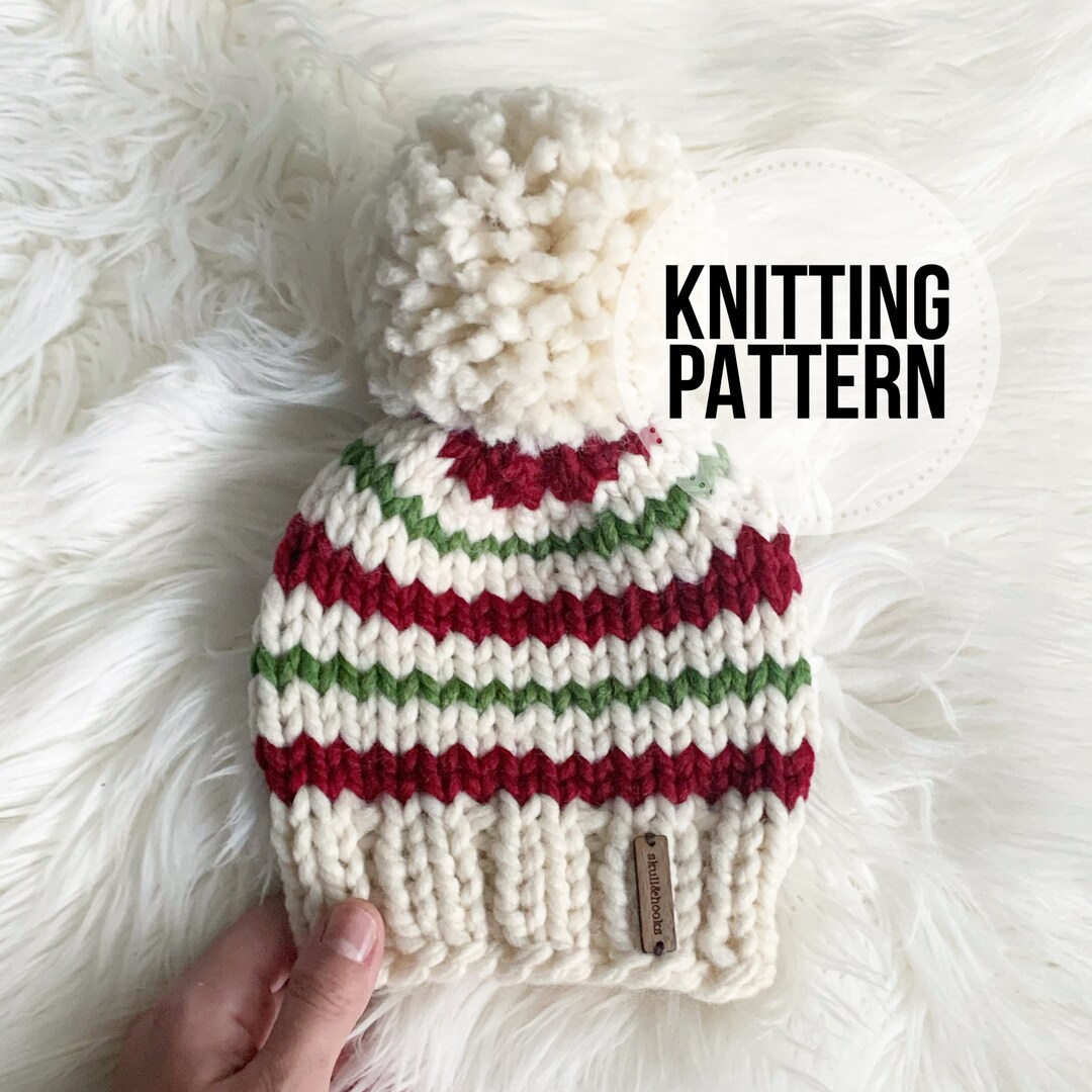 Peppermint Candy Cane Beanie Knit Pattern, Christmas Knitting Pattern ...