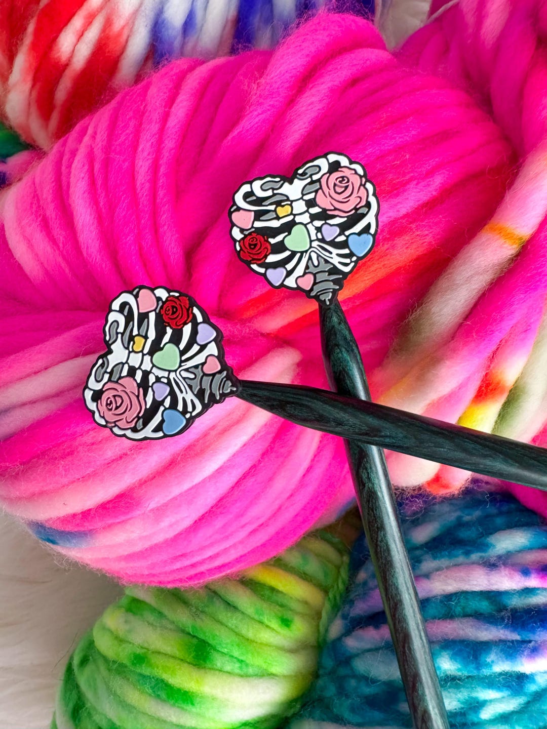 Anatomical Heart Stitch Stoppers, Floral Knitting Needle Stoppers ...