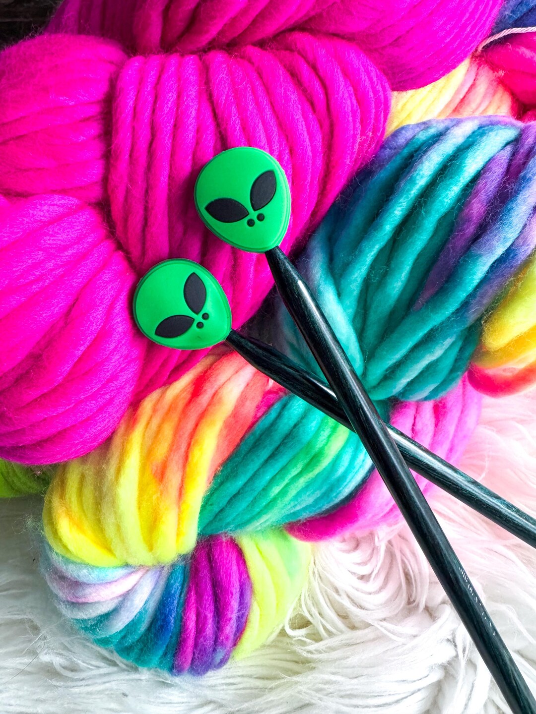 Green Alien Knitting Stitch Stoppers, Point Protectors, Knit Notions ...