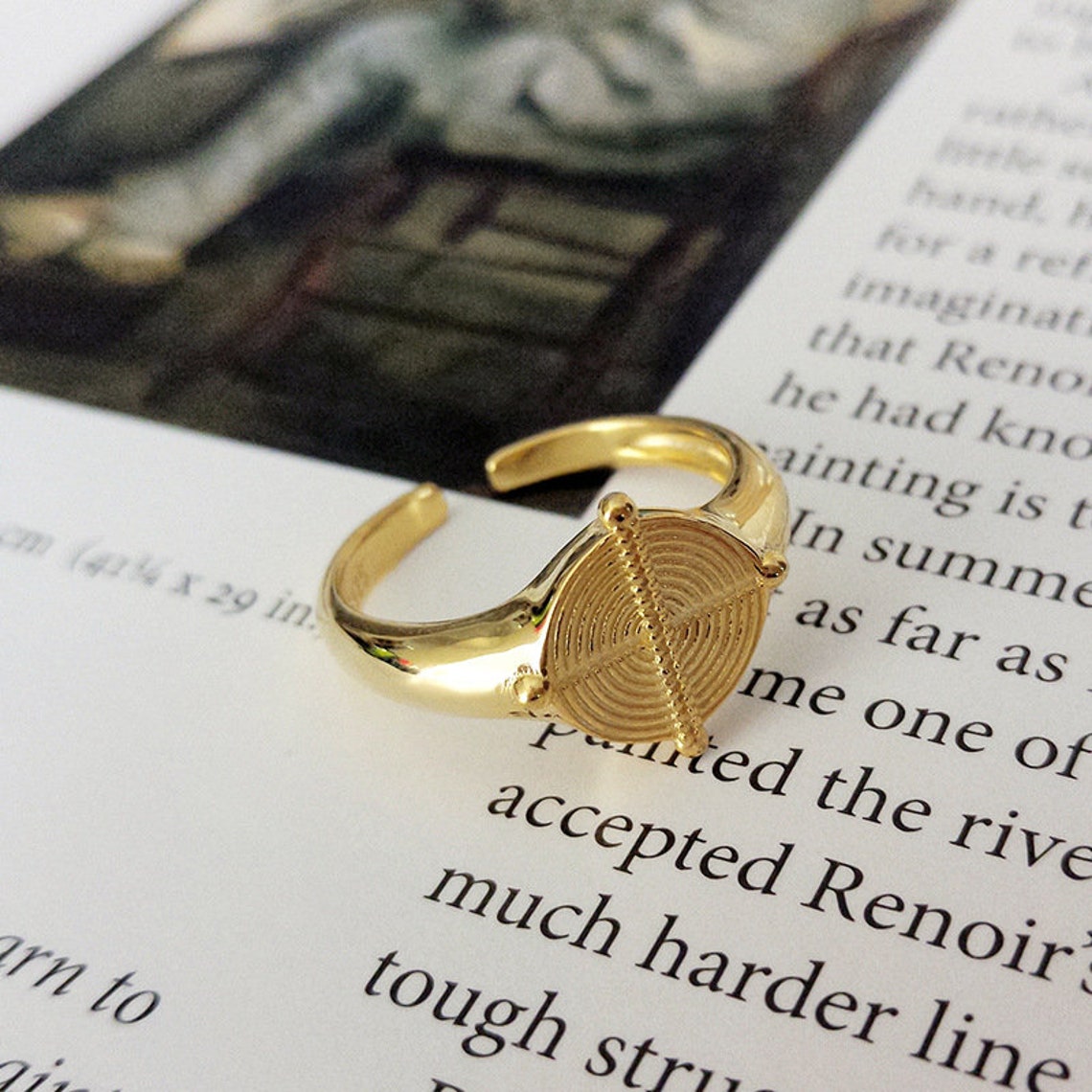 Gold Signet Ring Adjustable Gold Ring Geometric Gold Ring | Etsy