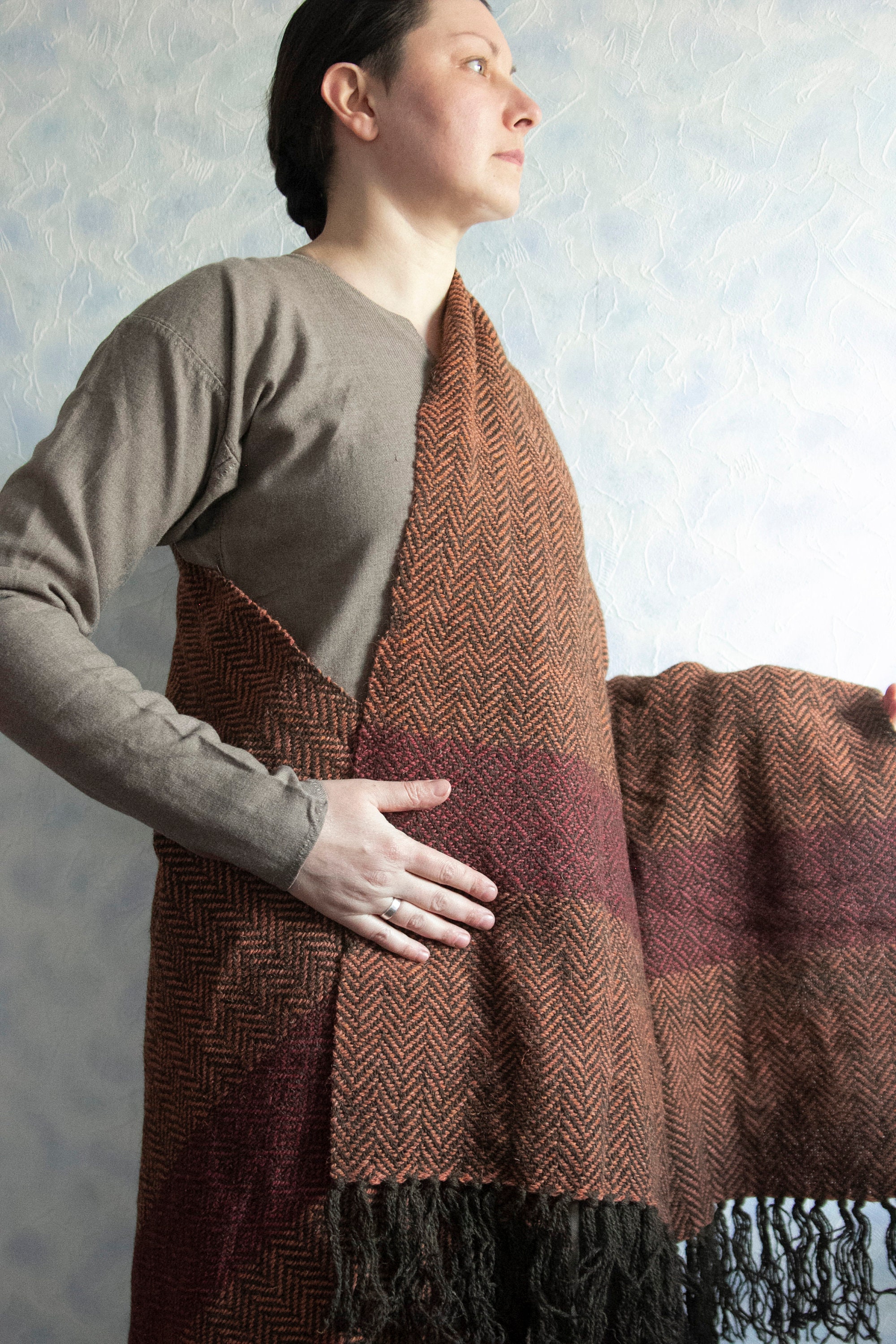 Handwoven Wool Shawl, Viking Cloak, Medieval Mantle, Brown Viking Shawl ...