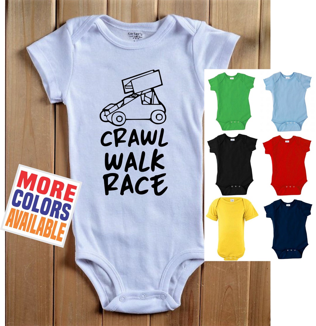 CRAWL WALK RACE Onesie Baby One Piece Bodysuit Shirt Micro Sprint Race ...