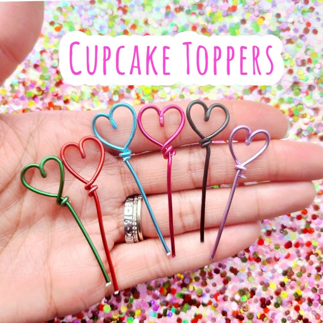 Heart Cupcake Topper, Wire Cupcake Topper, Wedding, Engagement ...
