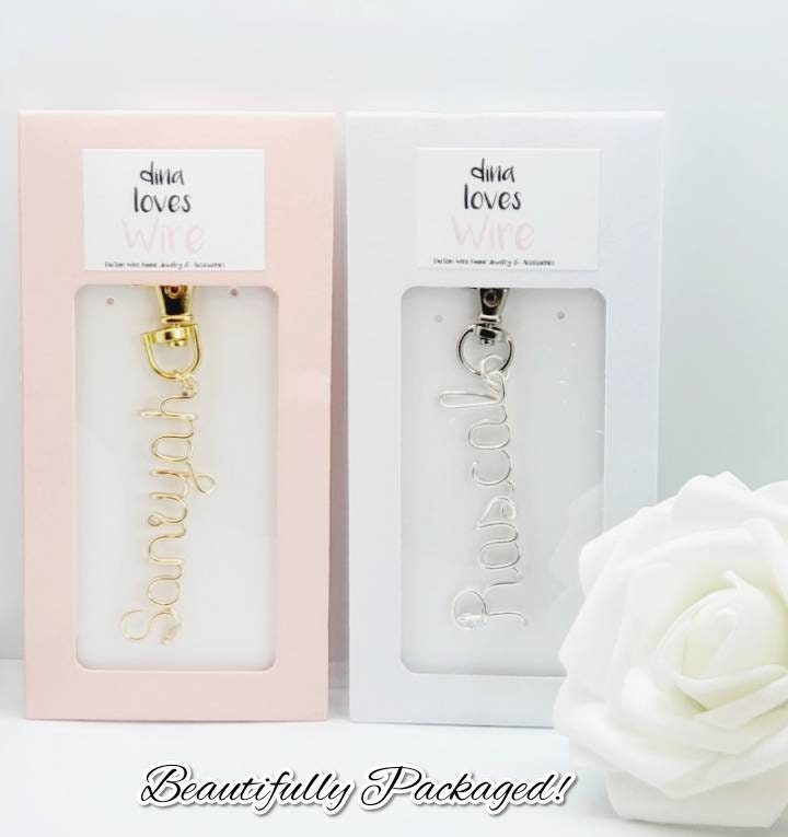 Custom Name Keychain With Heart Keyring Wire Name Keychain | Etsy