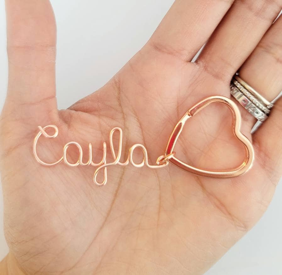 Custom Name Keychain With Heart Keyring Wire Name Keychain | Etsy