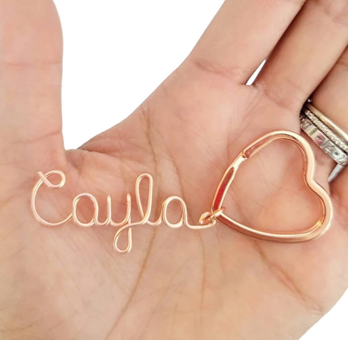 Custom Name Keychain With Heart Keyring Wire Name Keychain - Etsy