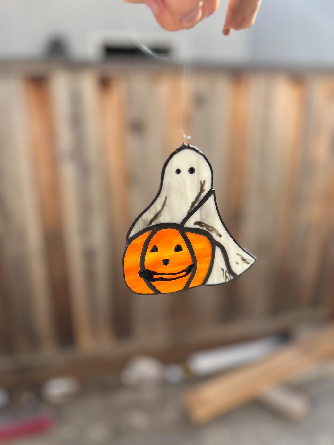 Stained Glass Ghost Hugging Pumpkin — Halloween - Etsy