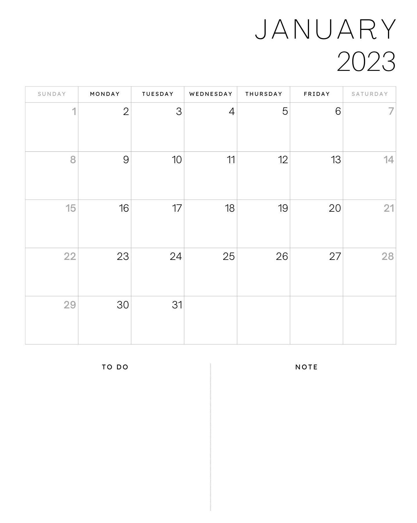 2023 Printable Calendar PDF Instant Download A4 Letter Size 12 Months ...