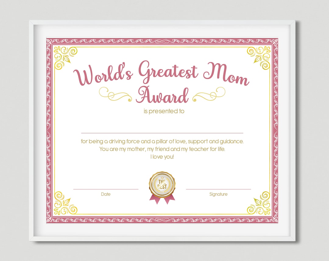 World's Greatest Mom Award, Print, Download, Digital File, Gift for Mom ...
