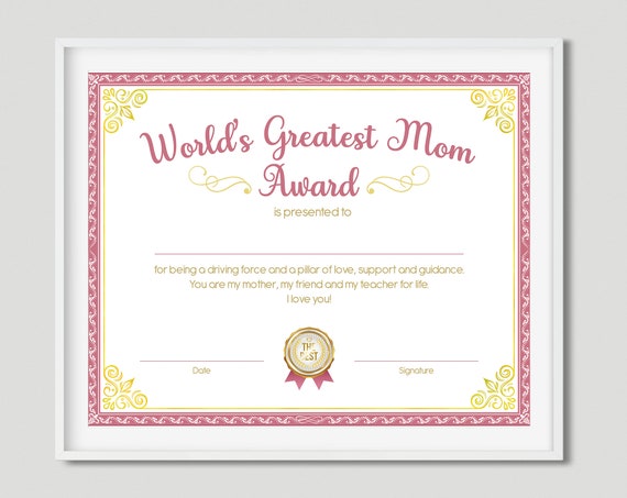 World's Greatest Mom Award Print Download Digital File - Etsy