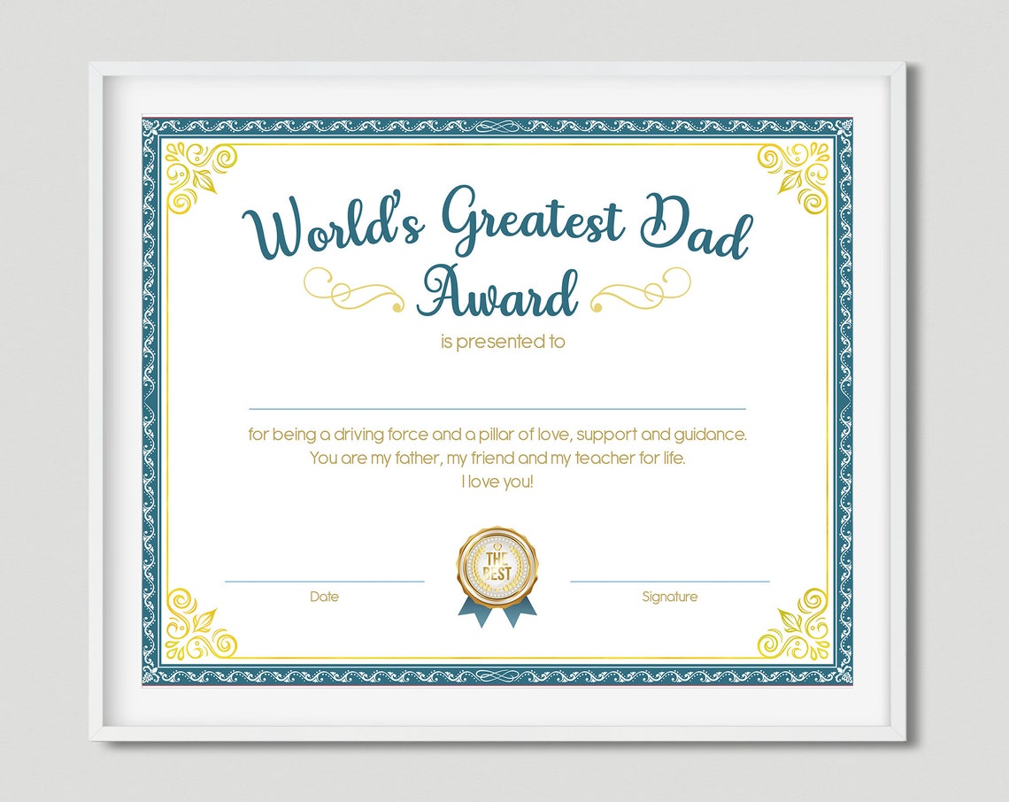 World's Greatest Dad Award, Print, Download, Digital File, Gift for Dad ...