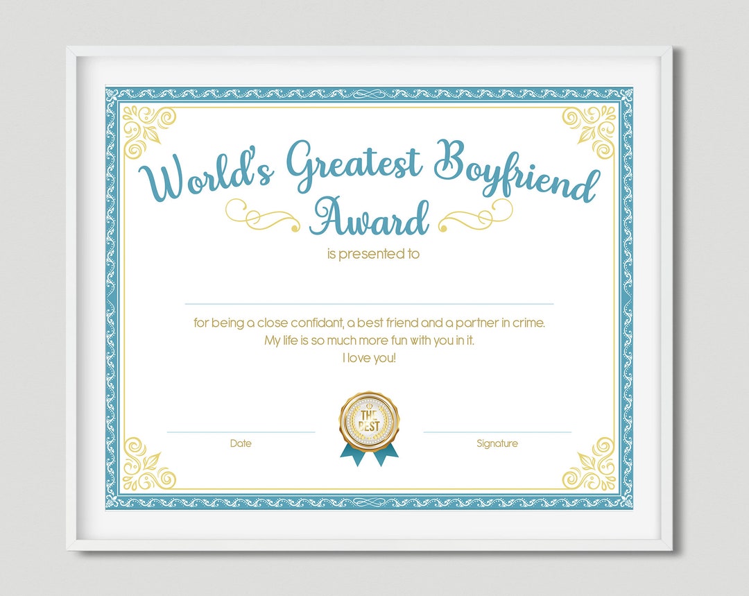 World's Greatest Boyfriend Award, Print, Download, Digital File, Gift ...