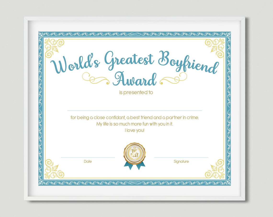 World's Greatest Boyfriend Award, Print, Download, Digital File, Gift ...