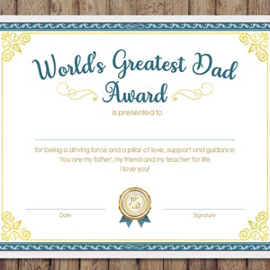 World's Greatest Dad Award, Print, Download, Digital File, Gift for Dad ...