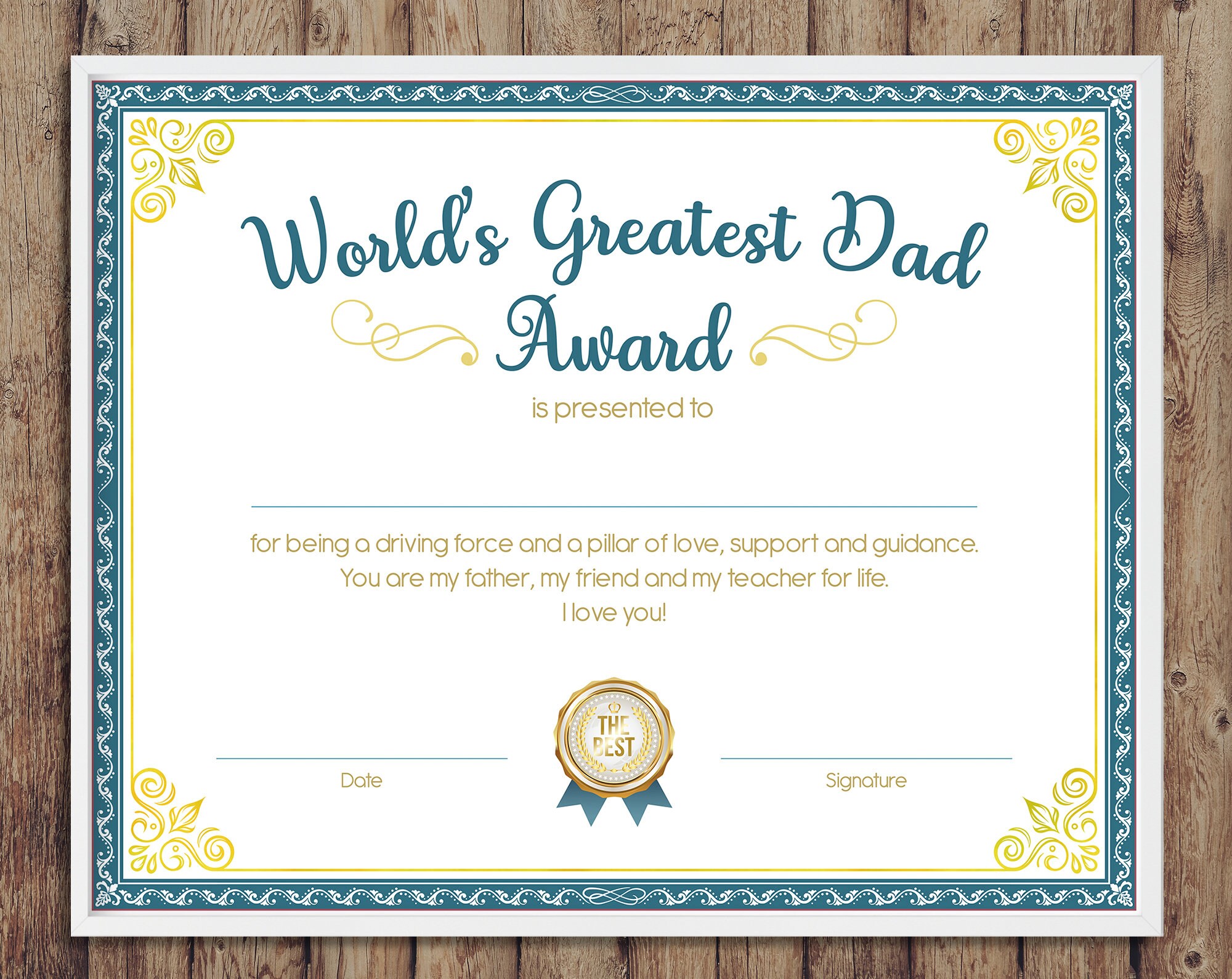 World's Greatest Dad Award, Print, Download, Digital File, Gift for Dad ...
