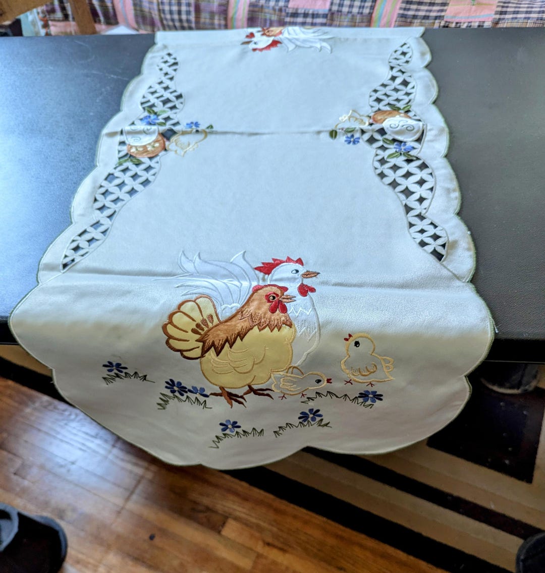 Rooster, Hen, and Chicks Table Runner, Ivory in Two Sizes. the Perfect ...