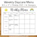Editable Weekly Daycare Menu, Home School Menu, Preschool Menu, Weekly ...