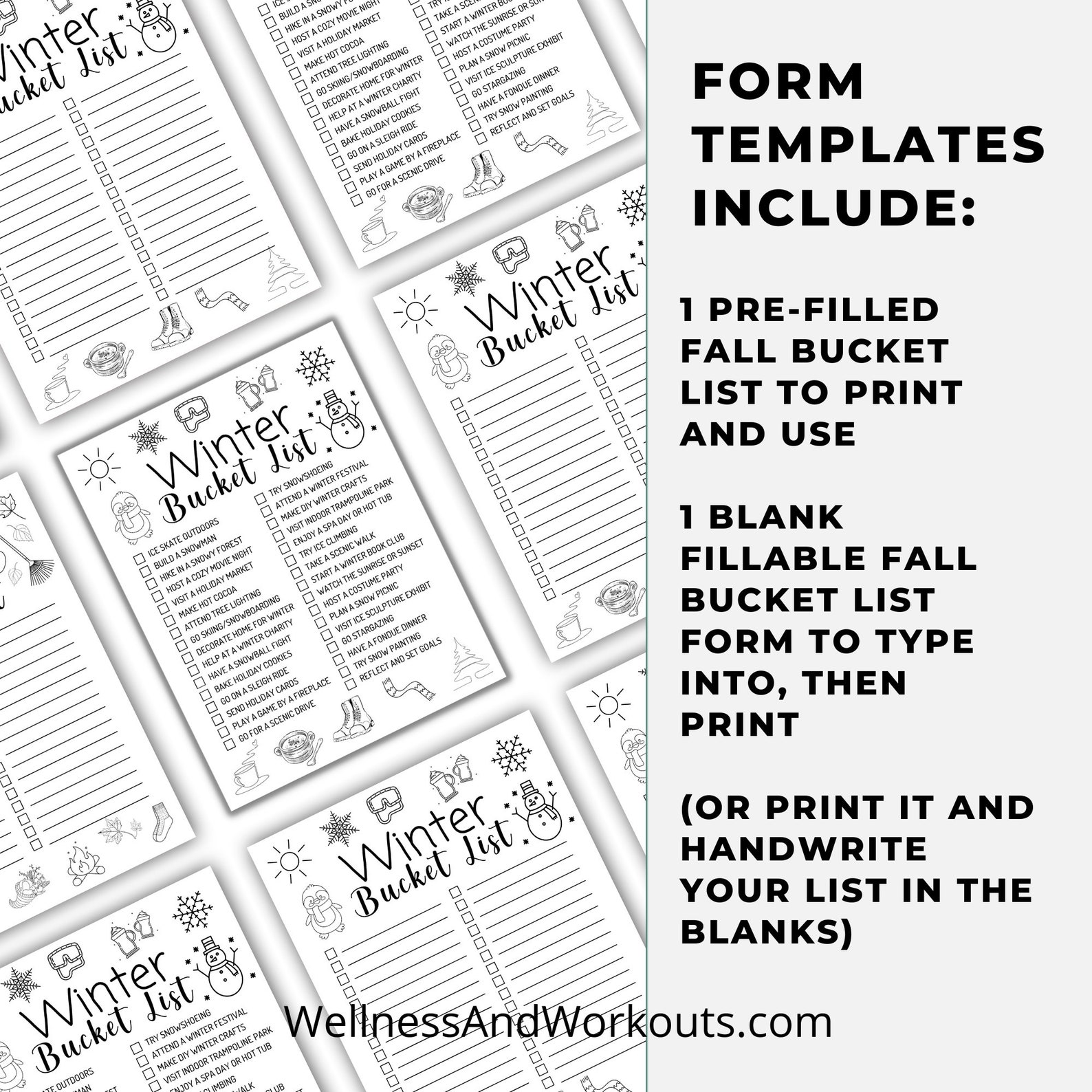 Winter Bucket List, Bucket List Printable, Bucket List Template, Custom ...