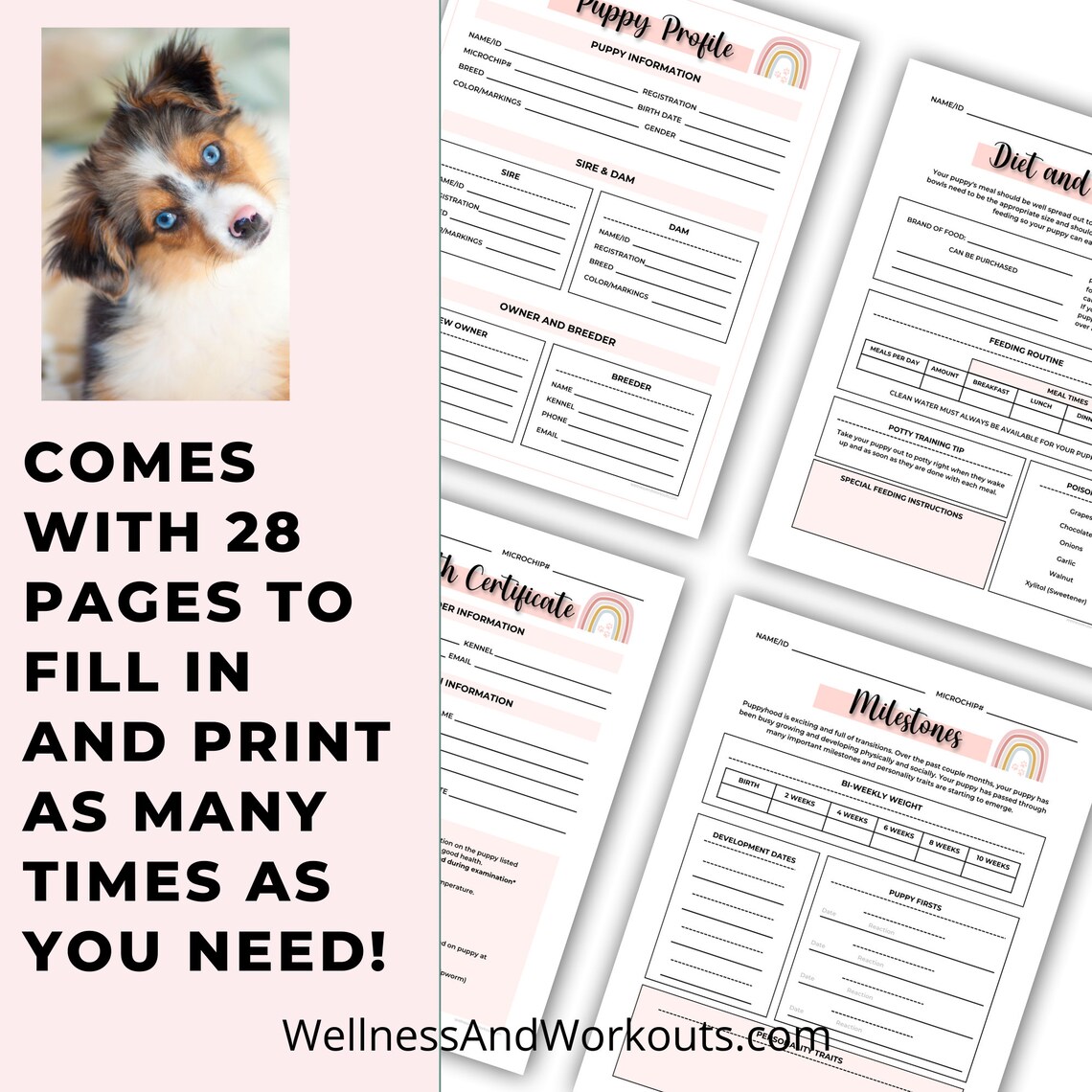 Fillable Dog Breeder Records, Puppy Pack, Dog Breeder Forms, New Puppy ...
