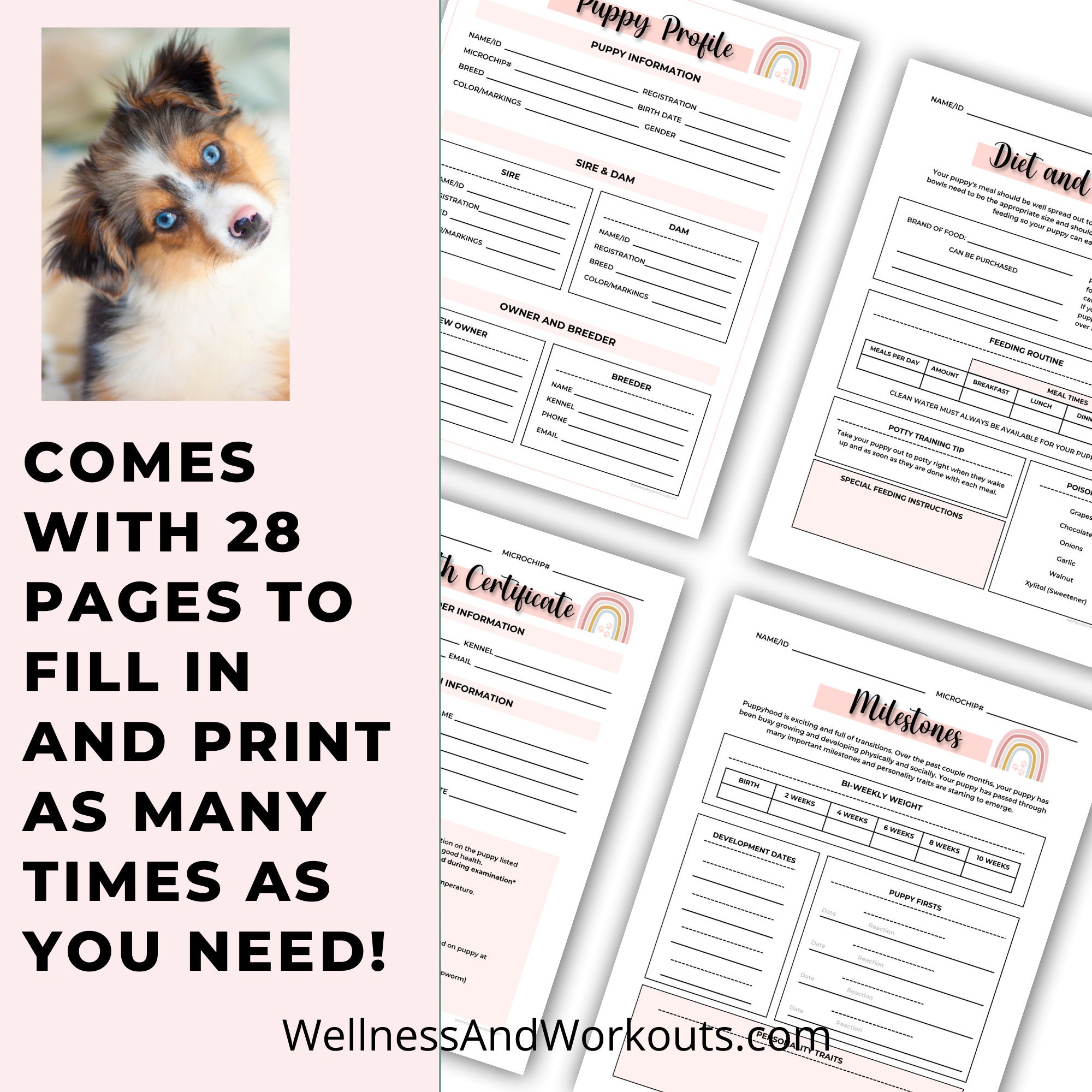 Fillable Dog Breeder Records, Puppy Pack, Dog Breeder Forms, New Puppy ...