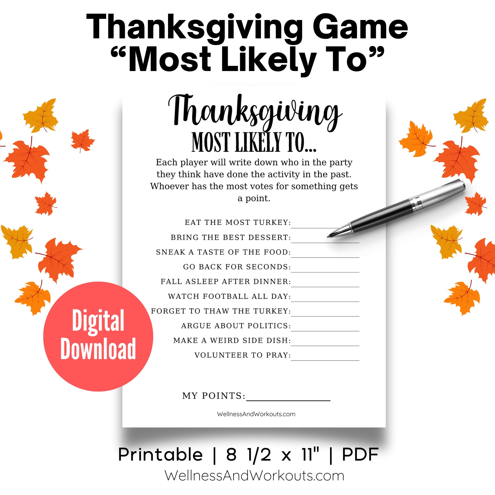 Thanksgiving Game Printable, Most Likely to Game, Family Game Night ...